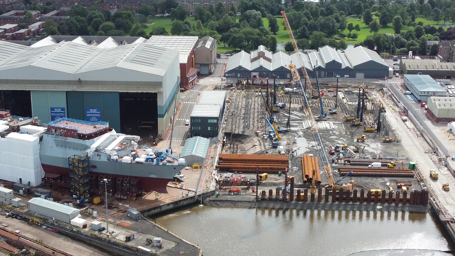 Drone shots show massive Glasgow frigate factory progress