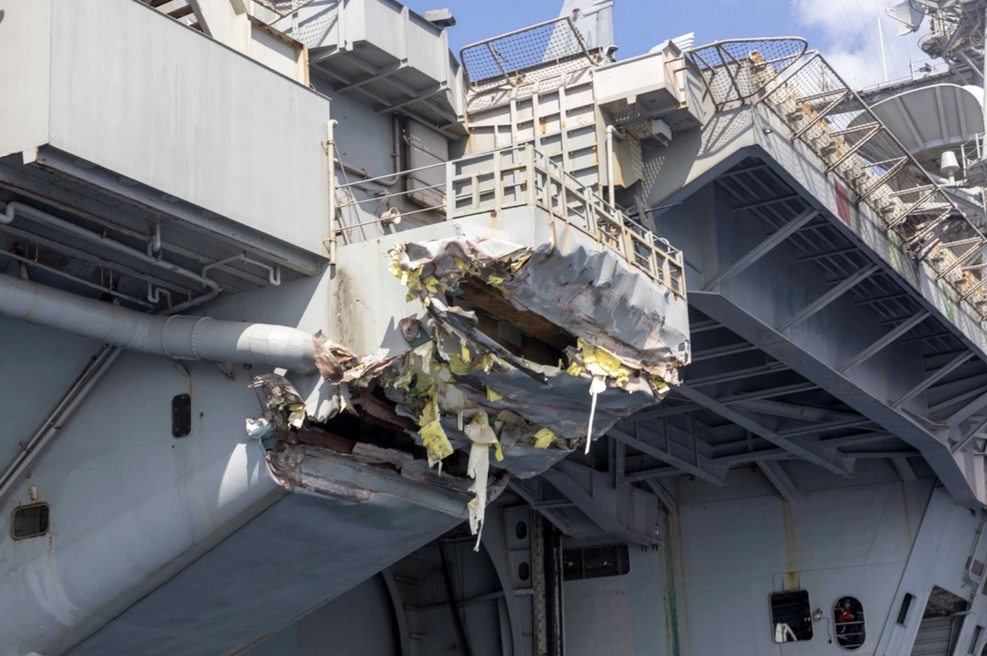 Image shows damage to American carrier after collision