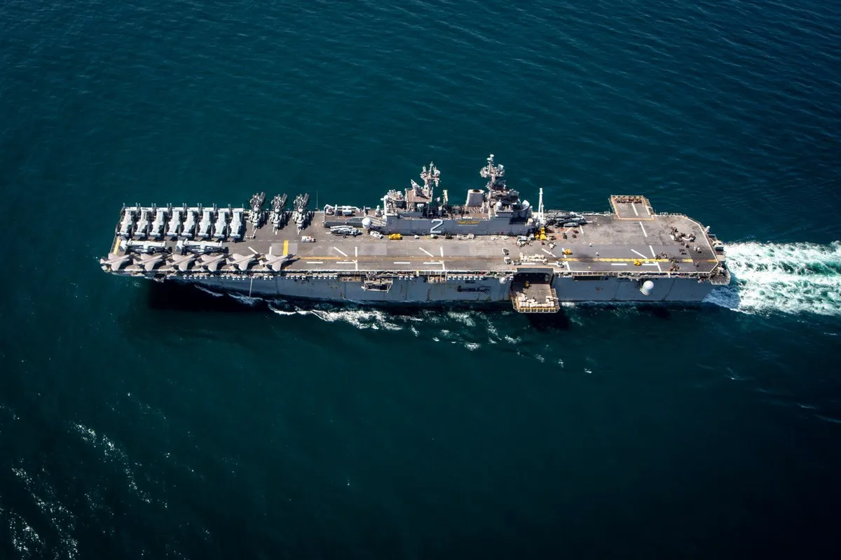American assault ship USS Essex with embarked F-35B jets conducts ...